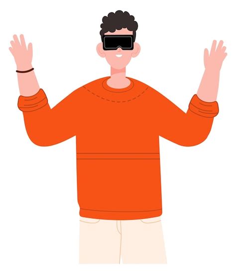 Vr 헤드셋의 소년 가상 현실 장치 시뮬레이션 프리미엄 벡터