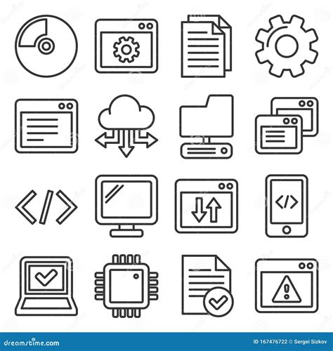 Software And Hardware Programing Icons Set Line Style Vector Stock Vector Illustration Of
