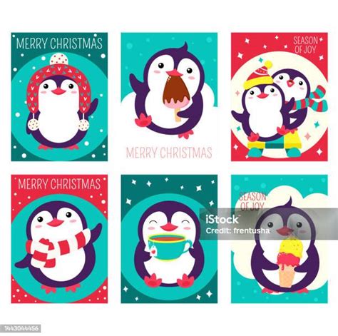 크리스마스 세로 선물 태그 카드 배지 귀여운 펭귄 스티커 세트 비문 메리 크리스마스 인사말 장식 축하 초대장을위한 템플릿 카드 명랑한에 대한 스톡 벡터 아트 및 기타 이미지