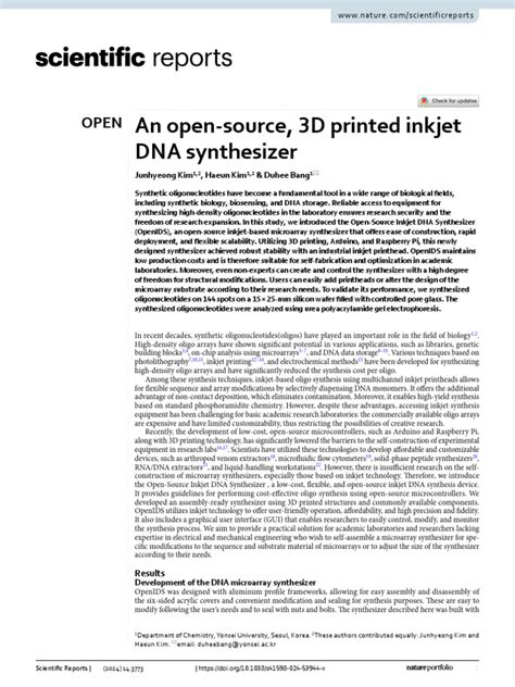 An Open Source 3d Printed Inkjet Dna Synthesizer Pdf Dna Microarray