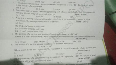 The Displacement Of A Particle Starting From Rest At T Is Given By S