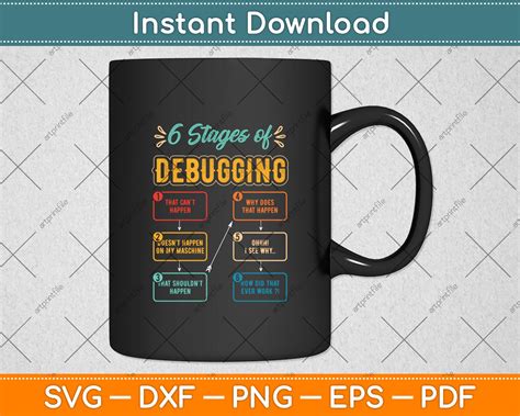 6 stages of debugging funny programming computer science svg file