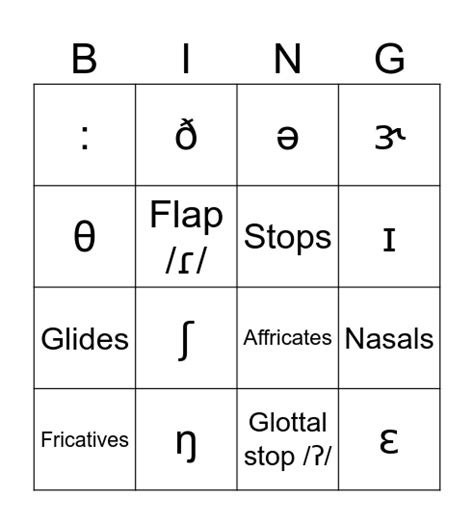 Phonetics Bingo Card