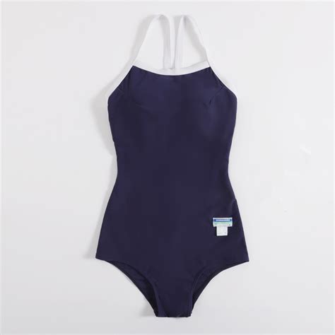 ชุดว่ายน้ำสำหรับนักเรียนโรงเรียนญี่ปุ่นของแท้ชุดว่ายน้ำวันพีซแบบวันพีซสีน้ำเงินเข้มปิดมิดชิด