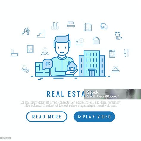 부동산 개념 부동산 아파트 및 얇은 선 아이콘 표시 침실 키 엘리베이터 수영장 목욕탕 시설 현대 벡터 일러스트 레이 션 웹 페이지 서식 파일 아파트에 대한 스톡 벡터 아트