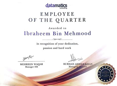 Ibraheem B Mehmood On Linkedin Alhamdulillah Awarded Employee Of