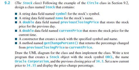 Solved The Stock Class Following The Example Of The Chegg