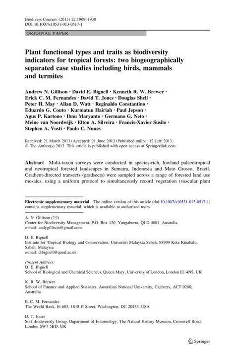 Pdf Plant Functional Types And Traits As Biodiversity Department Of Plant Protection