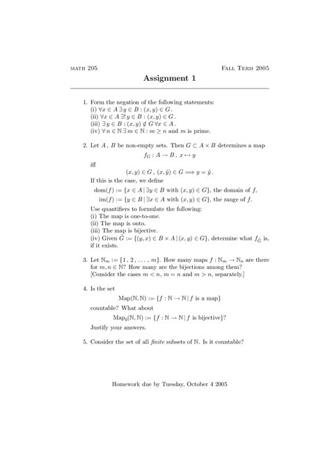 homework 1 questions introduction graduate analysis math 205 docsity