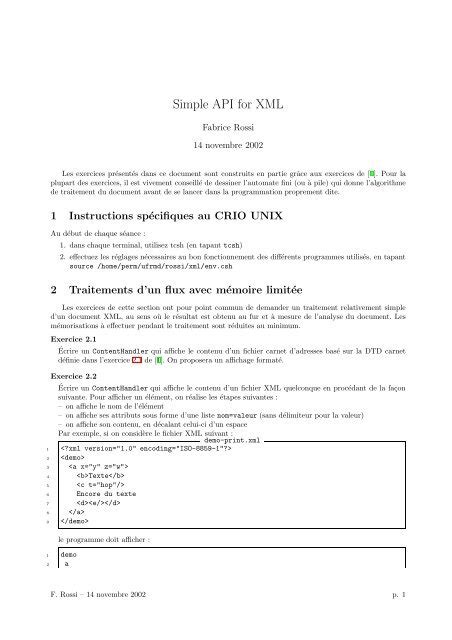 Exercices Xml Simple Api For Xml Fabrice Rossi