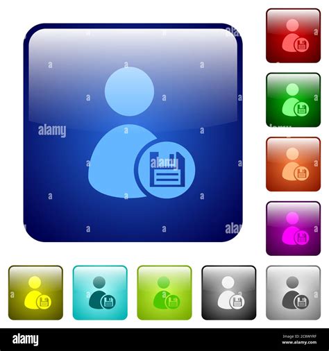 Set Of Save User Account Color Glass Rounded Square Buttons Stock
