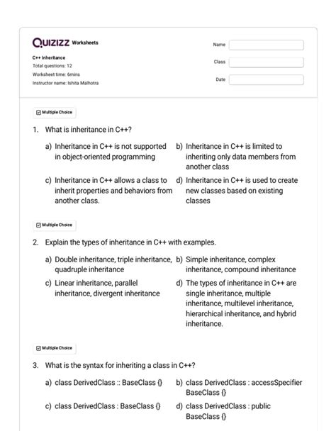 C Inheritance Quizizz Pdf Inheritance Object Oriented