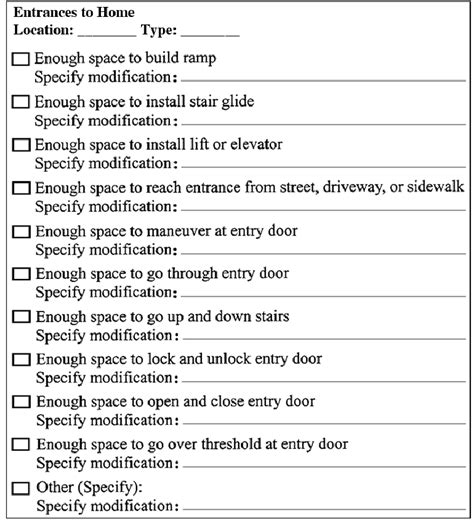 Checklist For Accessibility Assessment Of Wheelchair Users Home