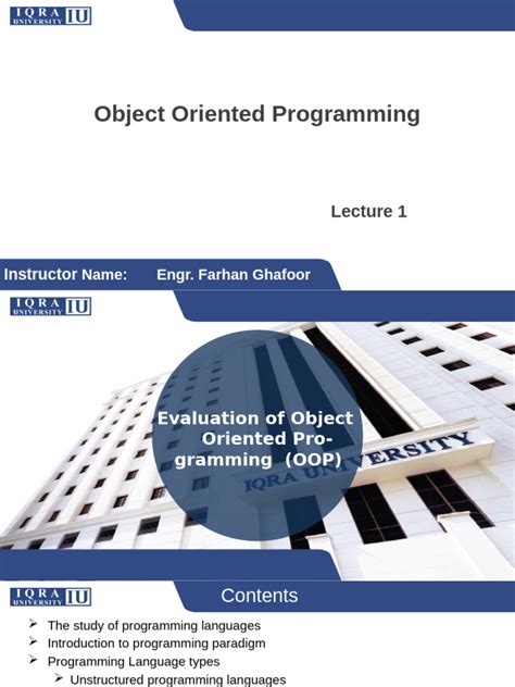 Object Oriented Programming Lecture 1 Pdf Object Oriented