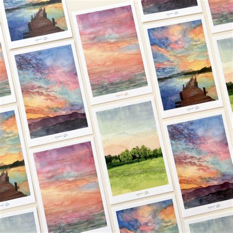 Greenut 하늘 엽서 초여름의 노을 4종감성 수채화 일러스트 엽서 방꾸미기 홈데코 인테리어 단길