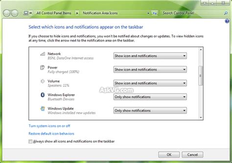 Create Direct Shortcut For “notification Area Icons” In Windows Vista