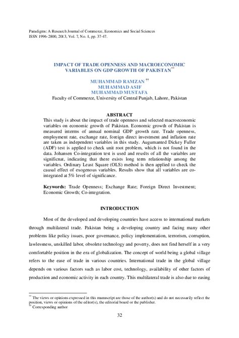 Pdf Impact Of Trade Openness And Macroeconomic Variables On Gdp