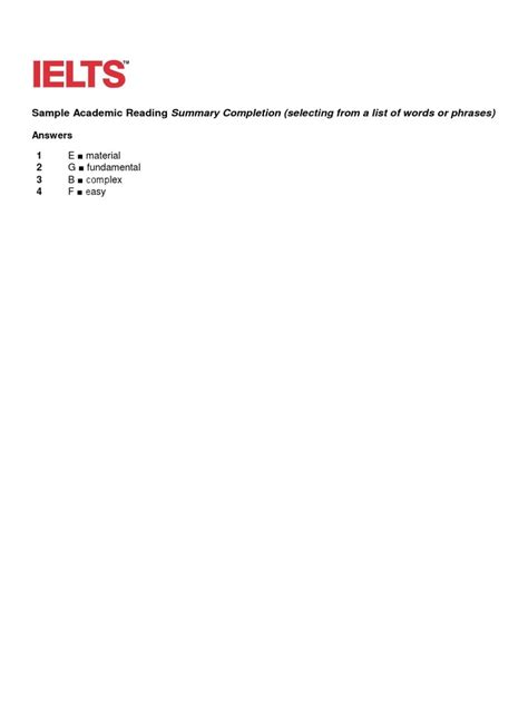 Academic Reading Sample Task Summary Completion Selecting From A List