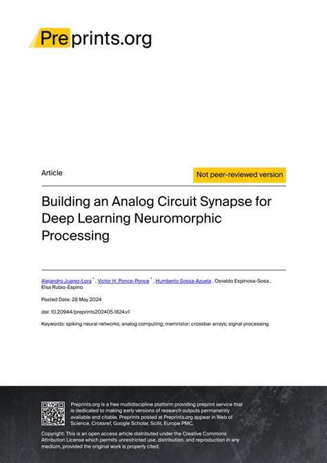 PDF Building An Analog Circuit Synapse For Deep Learning Neuromorphic Processing