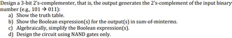 Solved Design A 3 Bit 2 S Complementer That Is The Output Chegg