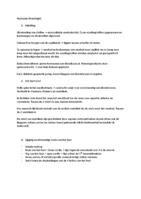 Anatomie Samenvatting Fysio Deel 1 Anatomie Fysiologie 1 Inleiding Uitwisseling Van