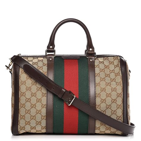 Gucci Monogram Vintage Web Medium Boston Dark Brown 261432 Fashionphile