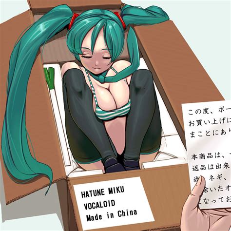 rule 34 breasts cardboard box cleavage girl in a box hatsune miku in box in container masao
