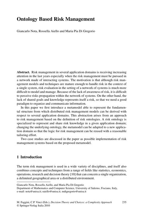 Pdf Ontology Based Risk Management