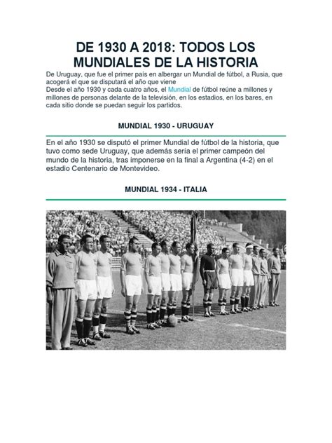 Historia De Los Mundiales De Fútbol Pdf Fifa Copa Del Mundo
