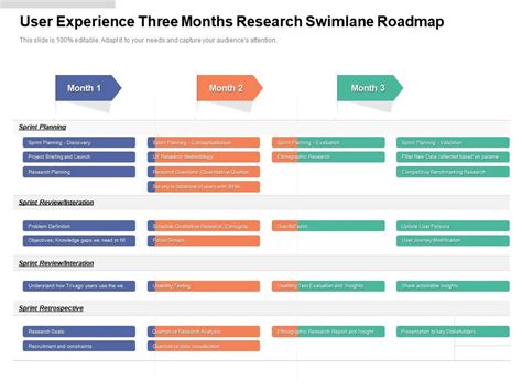 User Experience Three Months Research Swimlane Roadmap Presentation Graphics Presentation