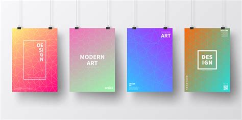 흰색 배경에 고립 된 다채로운 기하학적 디자인의 포스터 광고에 대한 스톡 벡터 아트 및 기타 이미지 광고 그라데이션 기하 도형 Istock