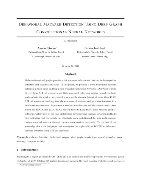 Pdf Behavioral Malware Detection Using Deep Graph Convolutional