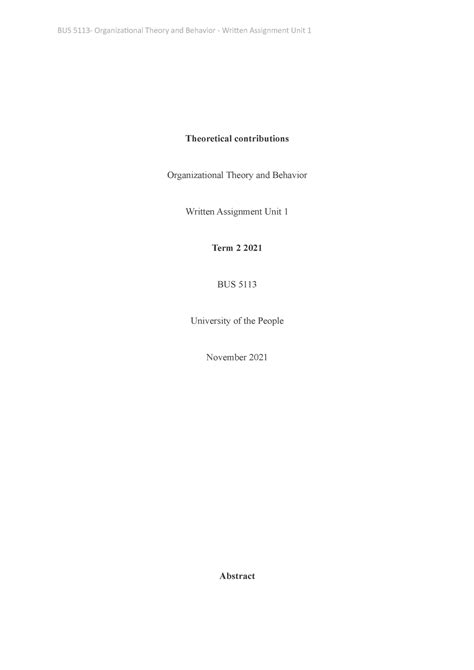 Unit 1bus 5113 Organizational Theory And Behavior Written