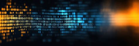 Abstract Binary Code Background In Blue And Orange Light For Technology
