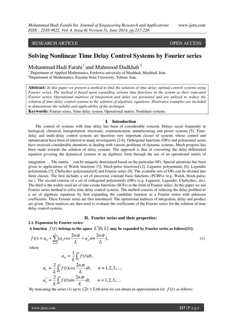 Pdf Solving Nonlinear Time Delay Control Systems By Fourier Series