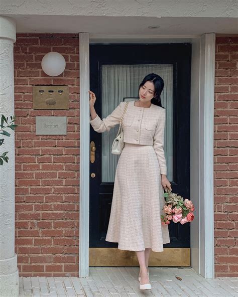 울30 피안드 스퀘어넥 포켓 트위드 자켓 하이웨스트 울 플레어 롱 스커트 하객룩 투피스 세트