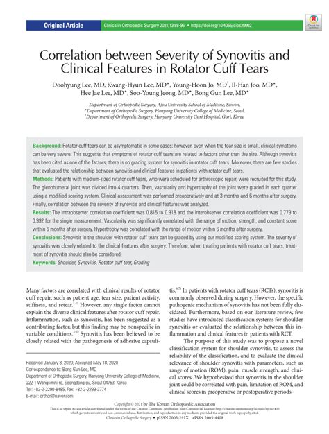 Correlation Between Severity Of Synovitis And Clinical Features In Docslib