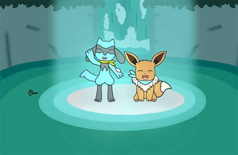 Riolu And Eevee In Luminous Spring By Ultimategreninja On Deviantart
