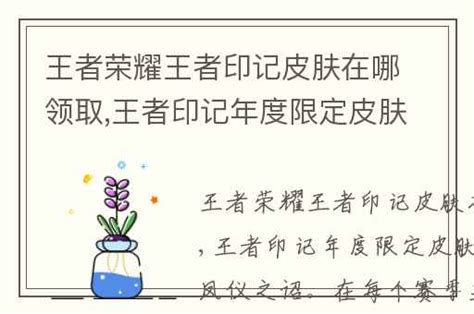 王者荣耀王者印记皮肤在哪领取王者印记年度限定皮肤是什么 兔宝宝游戏网