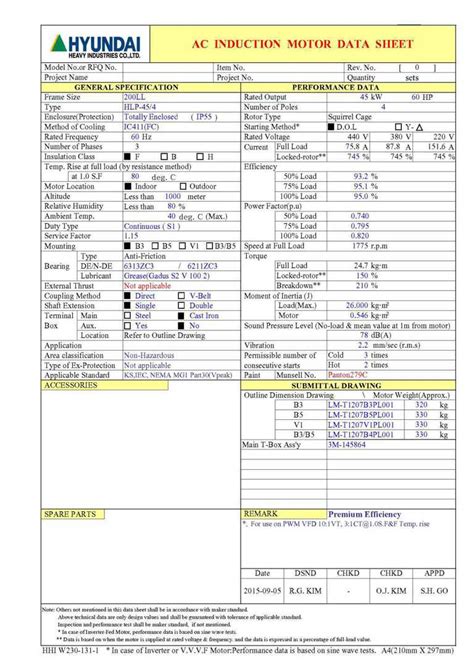 전동기 Data Sheet Ie3 현대종합중전기주