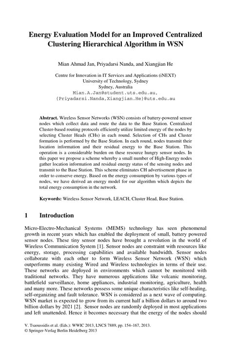 Pdf Energy Evaluation Model For An Improved Centralized Clustering Hierarchical Algorithm In Wsn