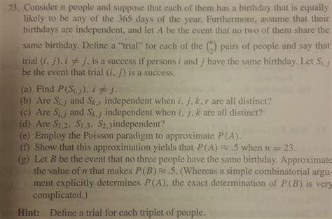 Consider N People And Suppose Hat Each Of Them Has A Chegg Com