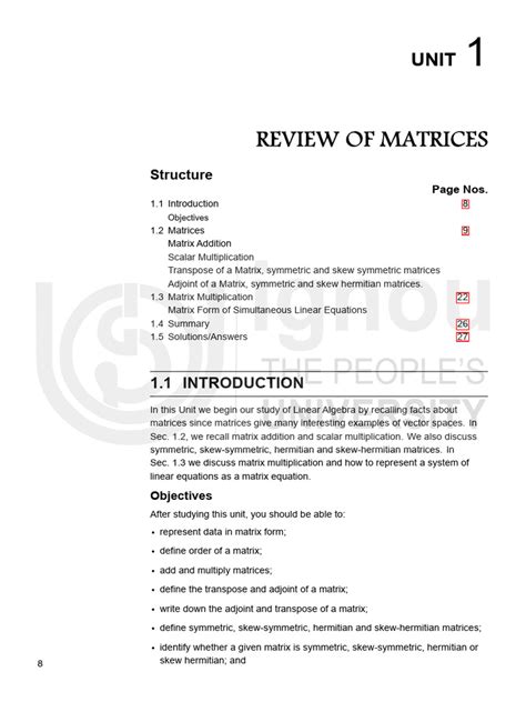 Unit 1 Matrices Pdf Matrix Mathematics Operator Theory