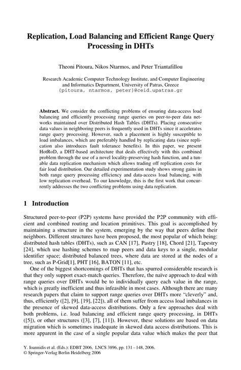 Pdf Replication Load Balancing And Efficient Range Query Processing