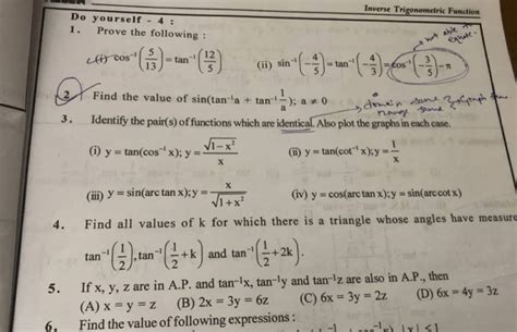 Do Yourself 4 Inverse Trigonometric Function 1 Prove The Following