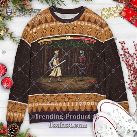 Hot Monty Python Arthur Vs Black Knight Pixel Christmas Jumper
