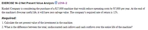 Solved EXERCISE Net Present Value Analysis 무 LO Chegg