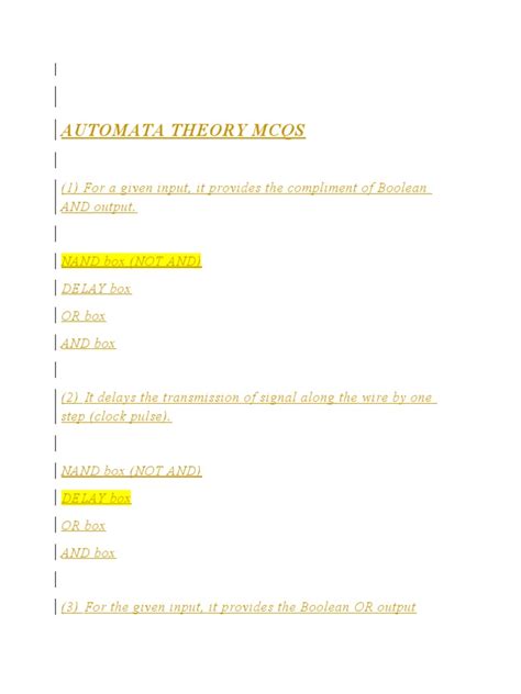 85 Automata Mcqs Pdf Logic Mathematical Logic