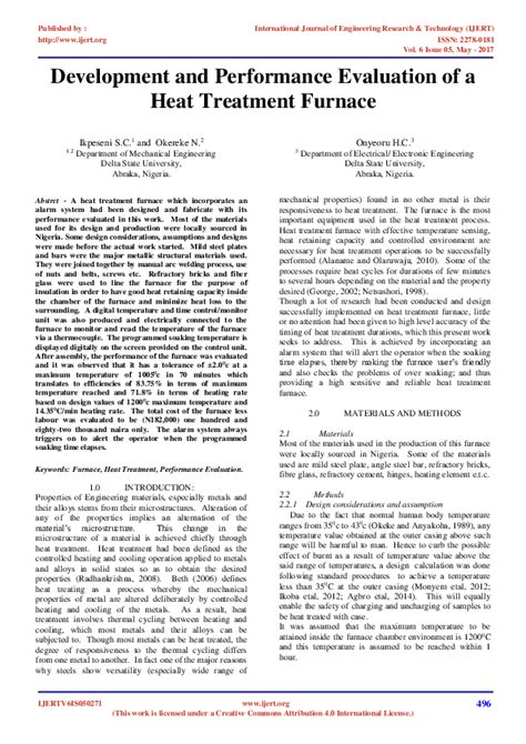 Pdf Ijert Development And Performance Evaluation Of A Heat Treatment