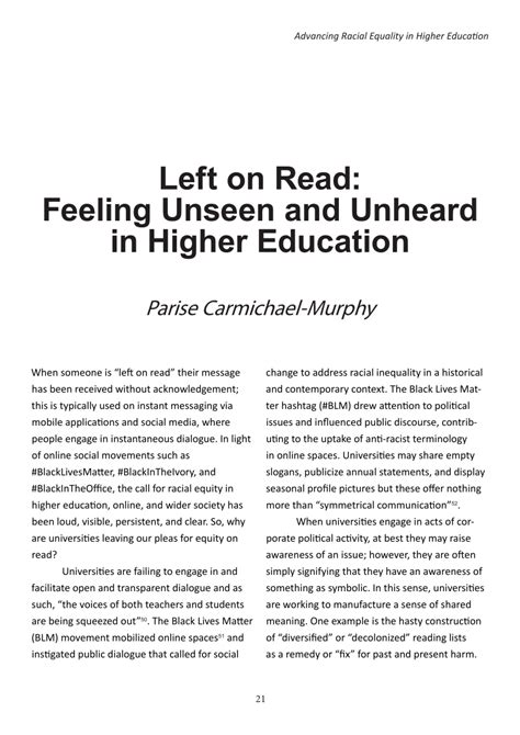 Pdf Left On Read Feeling Unseen And Unheard In Higher Education